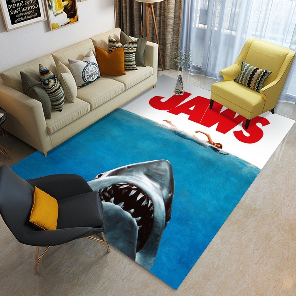 Jaws Shark Poster Print Foldable Rectangular Floor Mat Rugs Anti-Skid ...
