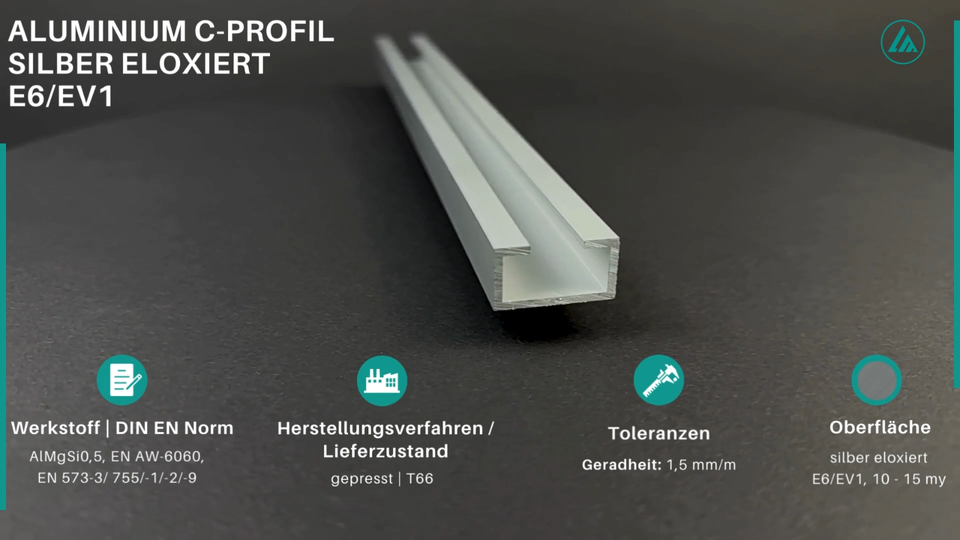 Alu C-Profil ELOXIERT Länge: 0,5-3 m Aluminium Laufschiene Profil M6,M8 ...