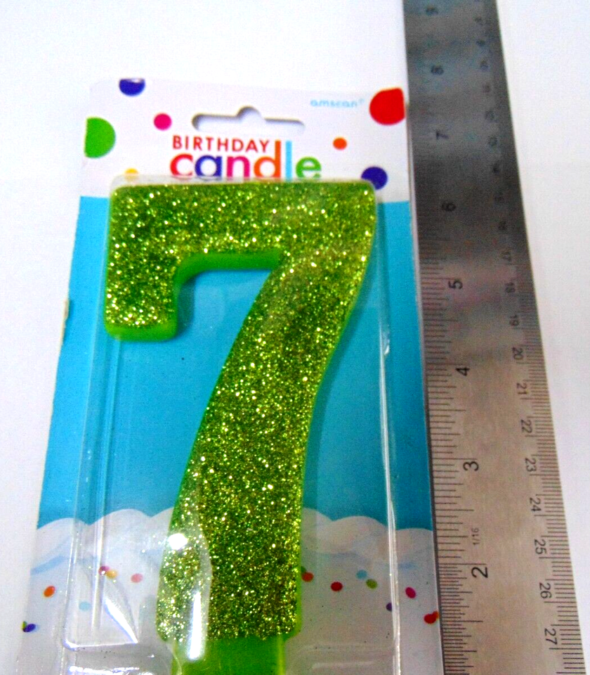 7th Large Candle.....Green Glitter Number 7 Birthday/Anniversary Candle ...