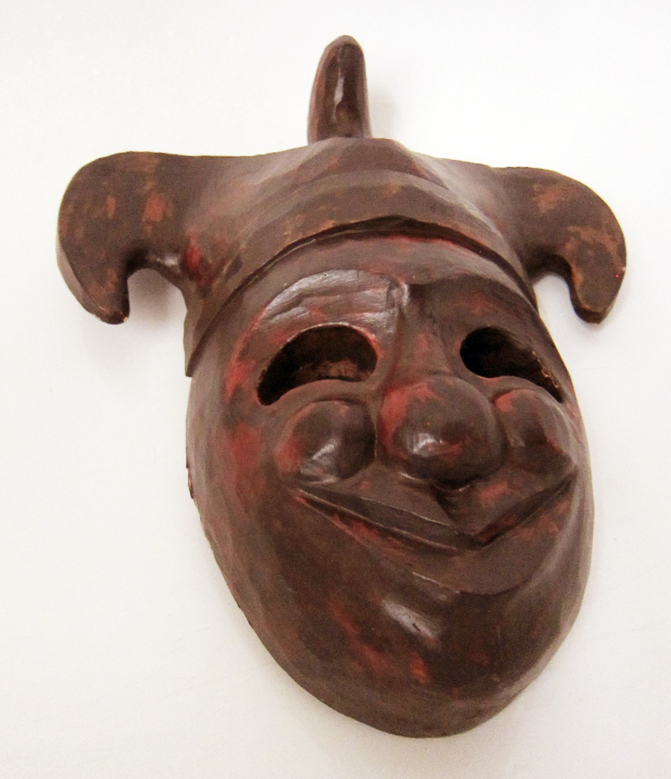 Wooden theatrical mask, JESTER, hand-carved in Bali, 10" wide (26 cm ...