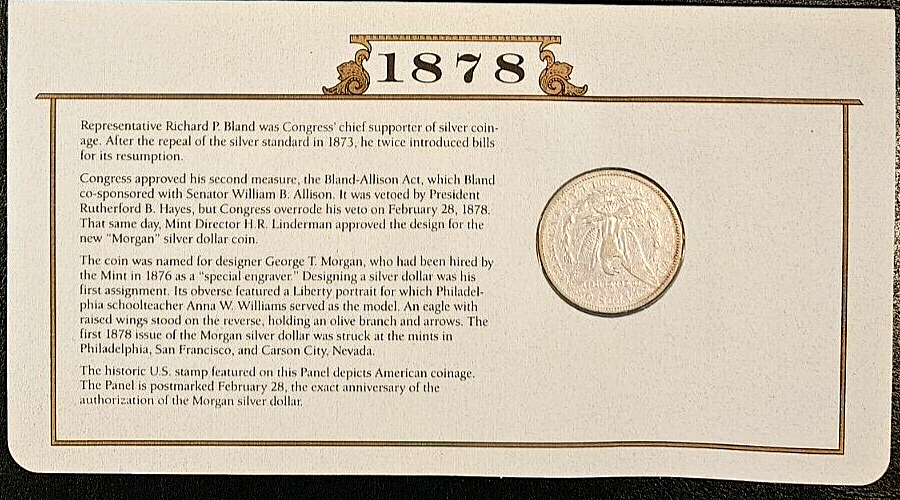 1878 Morgan Silver Dollar, US Postal Commemorative Stamp Set, Rare 10 ...