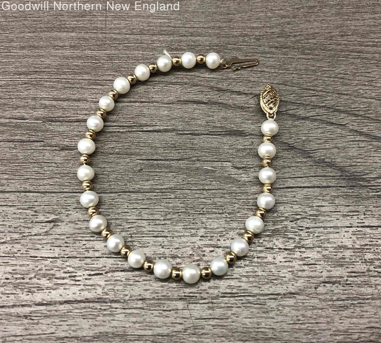 14K Marked 585 Yellow Gold Clasp & Pearlescent Beads … - Gem