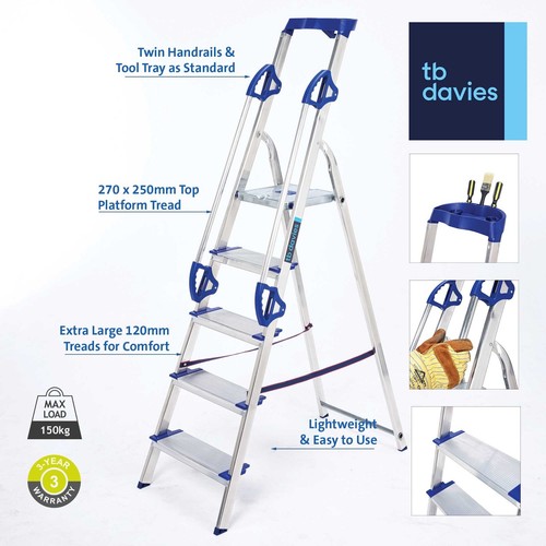 TB Davies Premier XL Platform Step Ladders - Twin Handrails & Tool Tray ...