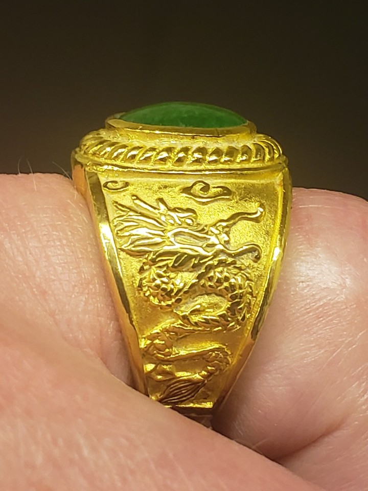 STORE CLOSING 12/15/24: 24K Gold Jade Oval Dragon Ring Lambert Cheng ...