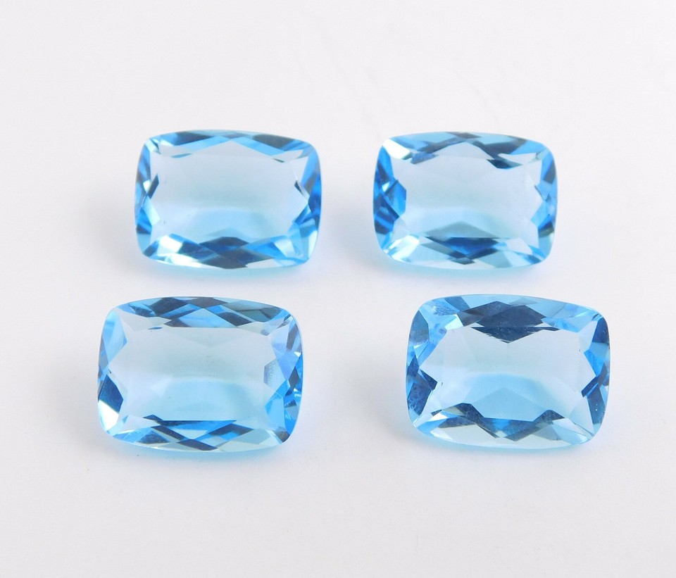 39 Cts 4 Pcs Lab Created Blue Topaz Cushion Cut Loose Gemstone 12x16 MM ...