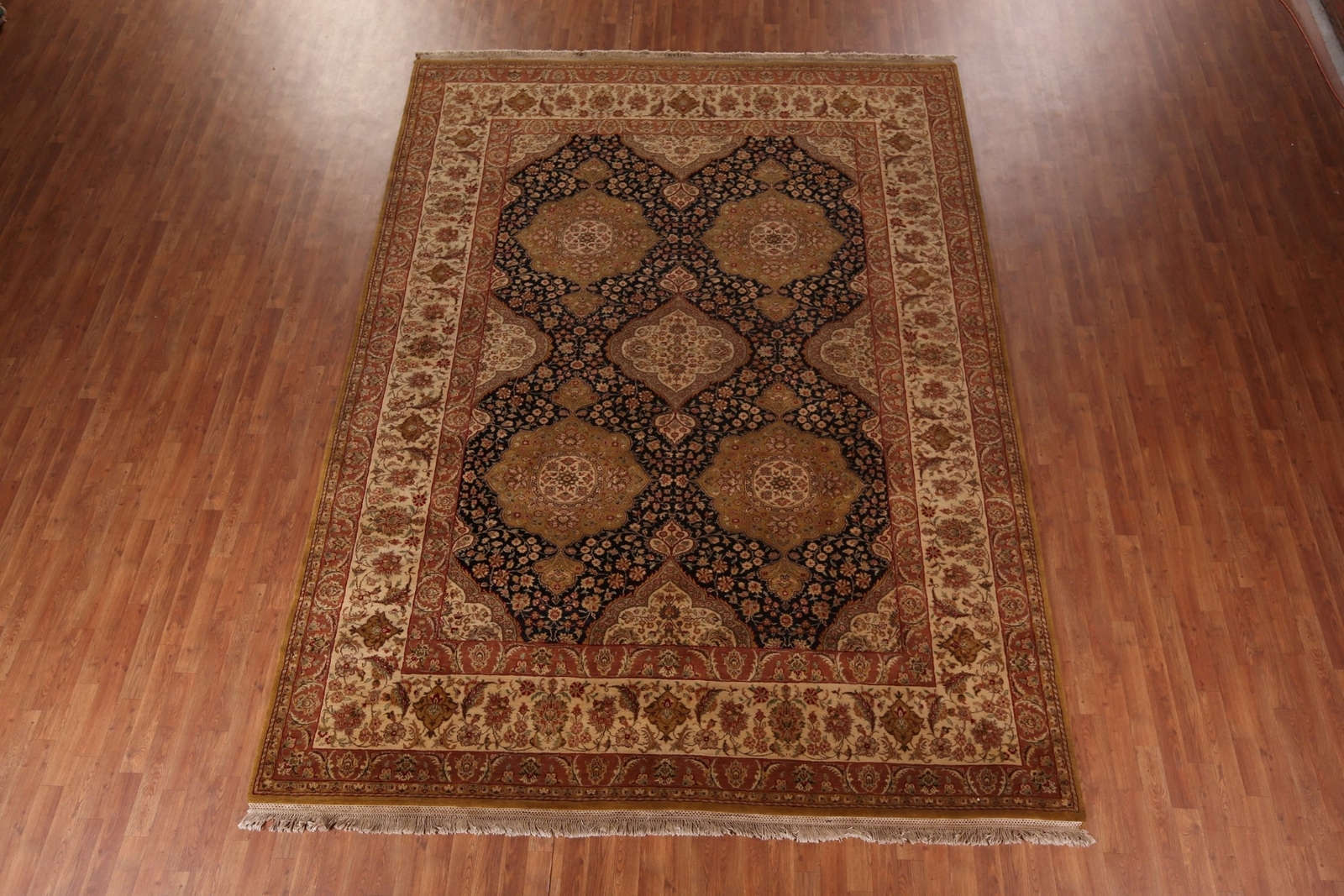 Black Wool Floral Agra Oriental Area Rug 9x13 Indian Handmade Living ...