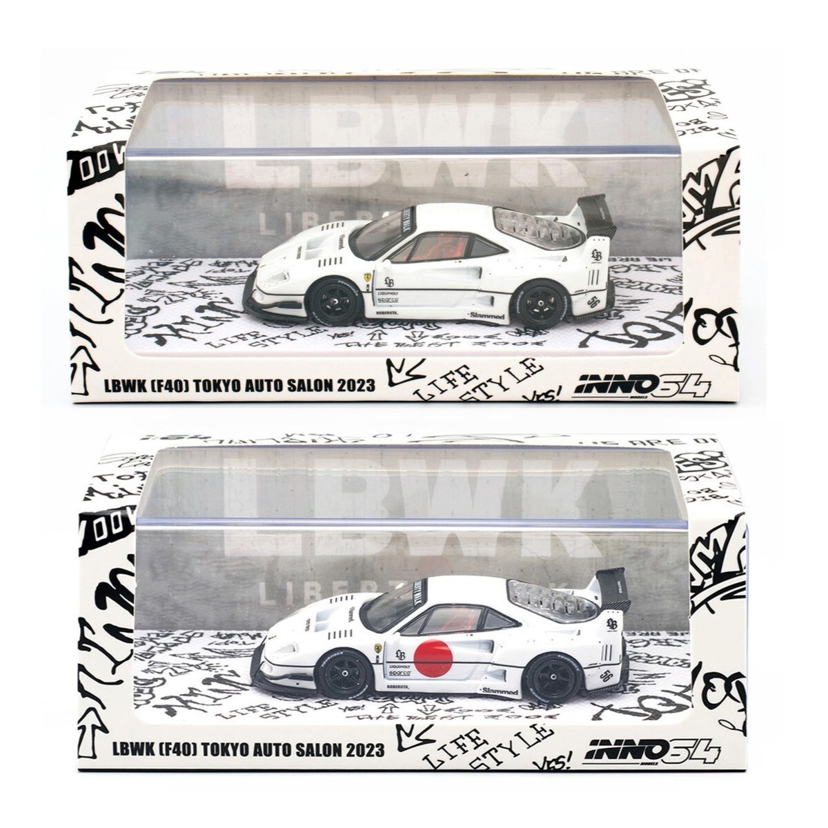 INNO64 1:64 LBWK FERRARI F40 WHITE TOKYO AUTO SALON 2023 SET INNO64 1:64 LBWK FERRARI F40 WHITE TOKYO AUTO SALON 2023 SET