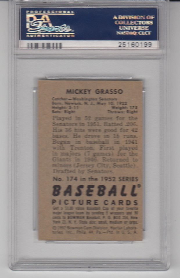 1952 Bowman Mickey Grasso #174 PSA EX 5 | eBay