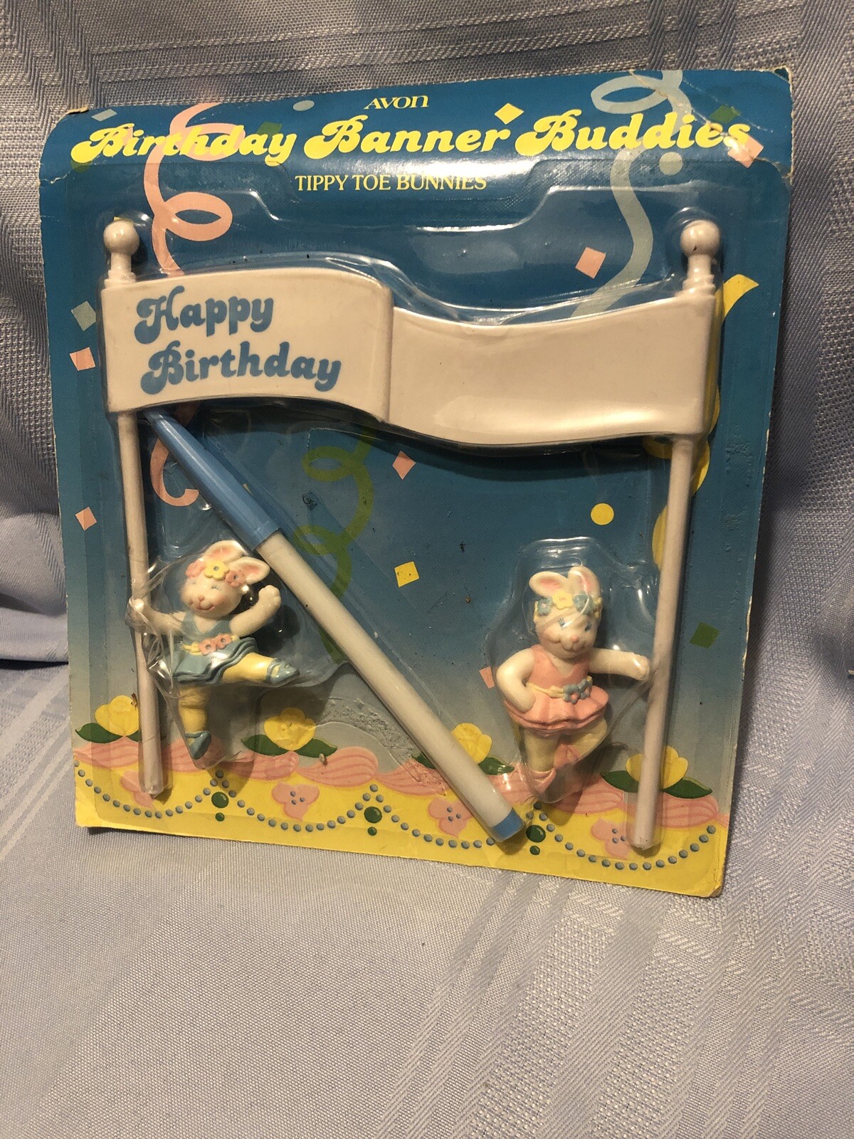 1986 Personalize Avon Birthday Banner Buddies Blue Pink Bunnies Erase ...