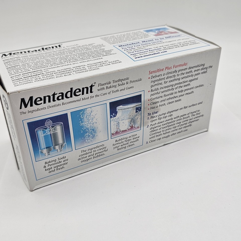 VTG NOS Mentadent Toothpaste Sensitive Plus Dispenser 3.5 oz W/ Box - Movie Prop | eBay