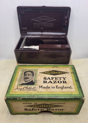 Vintage Gillette NEW 77 RFB 2 Piece Safety Razor Shipper Bakelite Case ...
