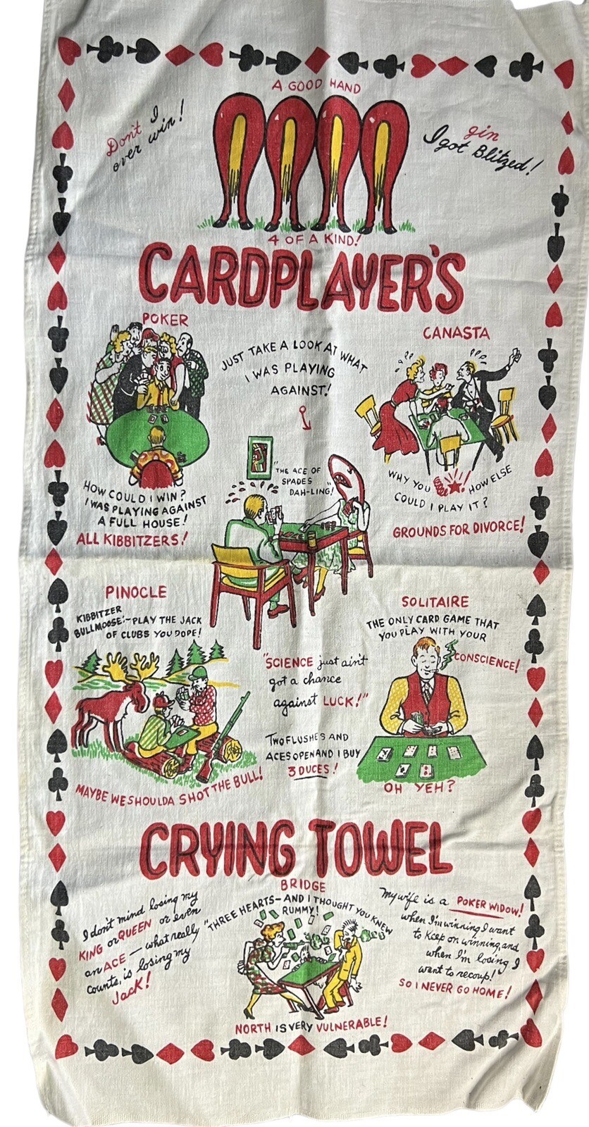 Vintage Card Player's Crying Towel Poker Canasta Pinocle Solitaire ...