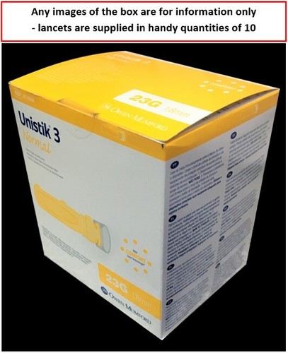 10x Unistik 3 NORMAL Yellow Lancets Blood Glucose Finger Pricker ...