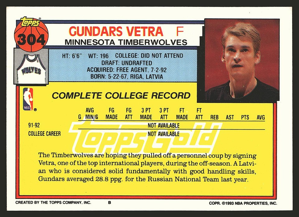 1992-93 Topps #304 Gundars Vetra Gold | eBay