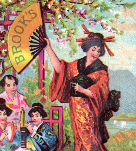 1880s Brook's Spool Cotton Japanese Women Fan Flute Garden #2 P208 | eBay