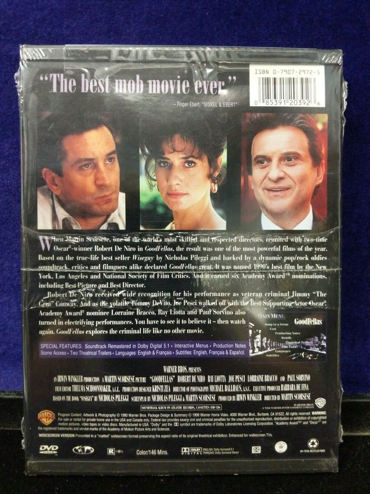Goodfellas (DVD, 1997) starring Robert De Niro, Ray Liotta, Joe Pesci ...