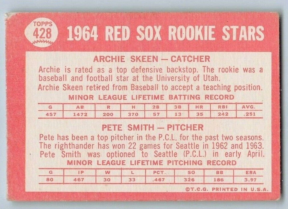 1964 BOSTON RED SOX - Topps "ROOKIE STARS" Baseball Card # 64 | eBay
