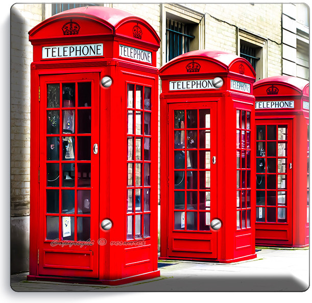 RED TELEPHONE BOX LONDON UK STREET LIGHT SWITCH WALL PLATE OUTLET ROOM ...
