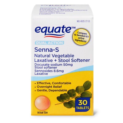 Equate Dual Action Senna-S Natural Vegetable Laxative + Stool Softener ...