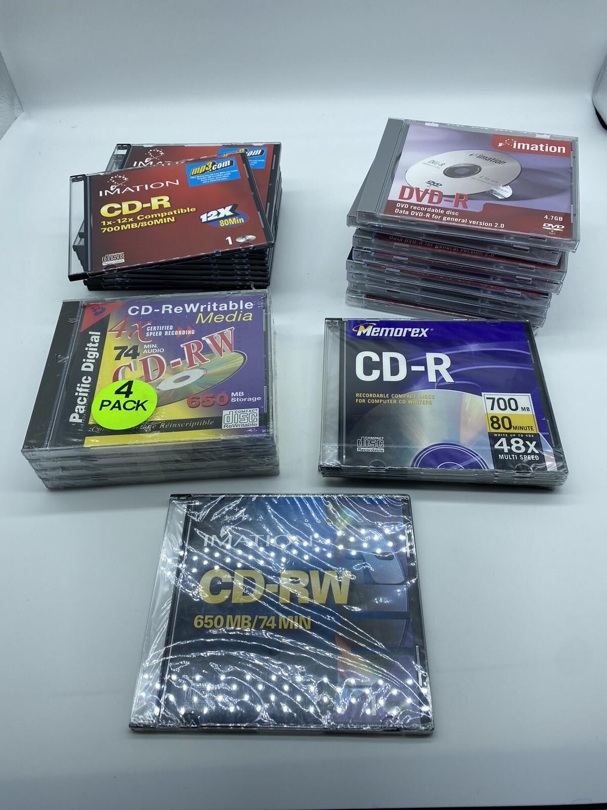 Mixed Lot Of Blank Recordable Discs (8) DVD-R, (15) CD-R, and (5) CD-RW ...
