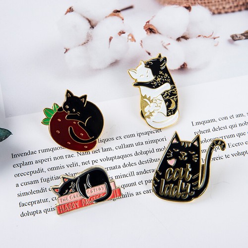 4Pcs Lovely Cat Enamel Pins Kitten Badge Brooch Bag Clothes Lapel Jewel ...