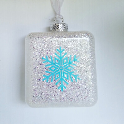SET OF 6 GLASS SQUARE FLASK WHITE OPAL GLITTER SNOWFLAKE CHRISTMAS ...