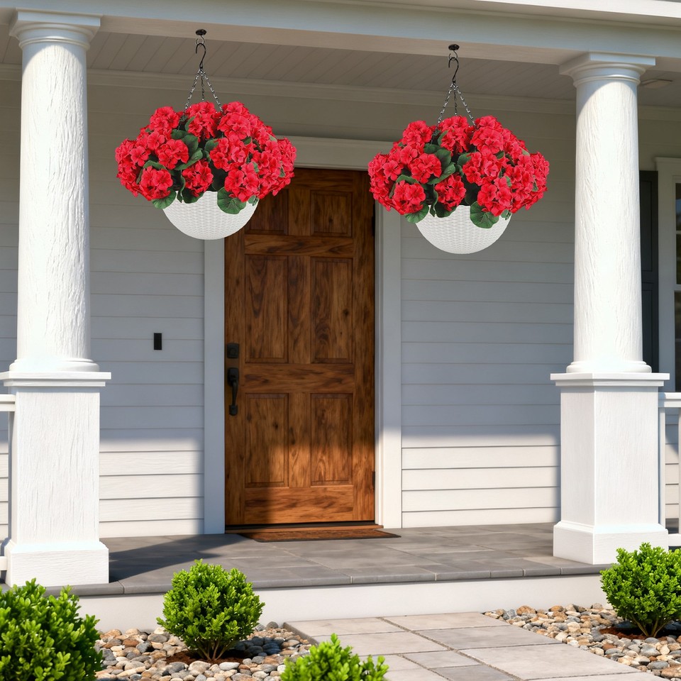 2Pcs Artificial Fake Hanging Plants Flowers with Basket for Outdoor ...