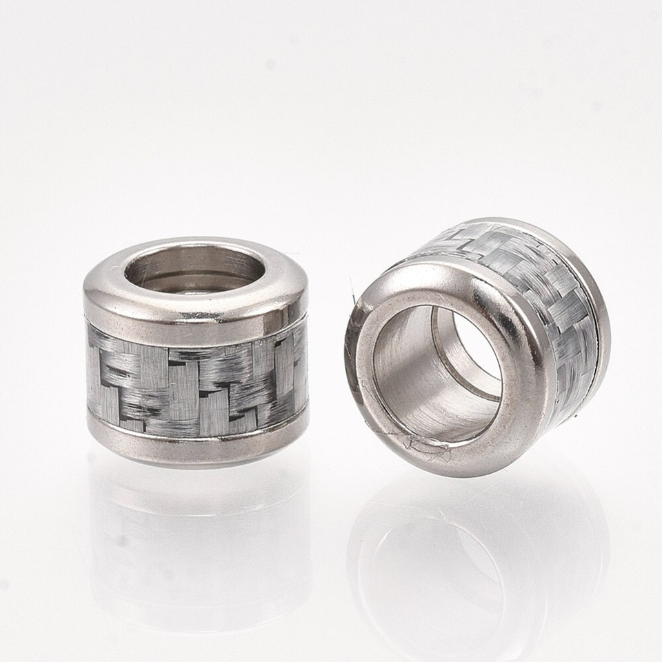 5pc 304 Stainless Steel Weave Column Beads – 10mm – Large Hole 6mm -Fit ...