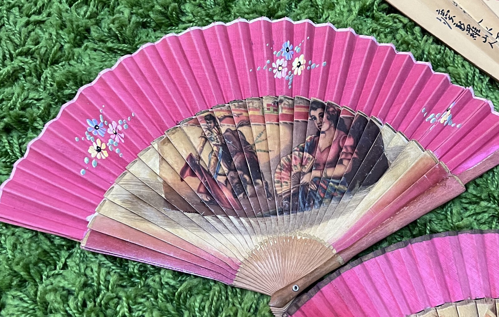 Antique Vintage HandHeld Fans Carved Wood Celluloid S… - Gem