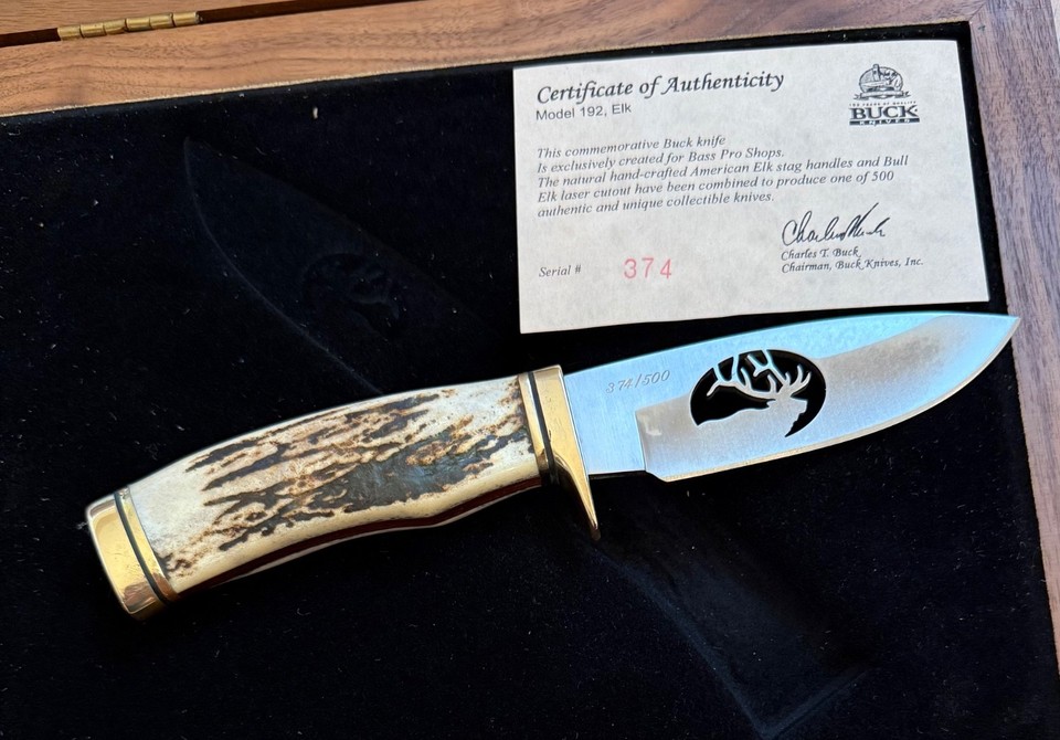 BUCK CUSTOM STAG W/ BUCK LASER CUT OUT BLADE KNIFE NEVER USED IN ...