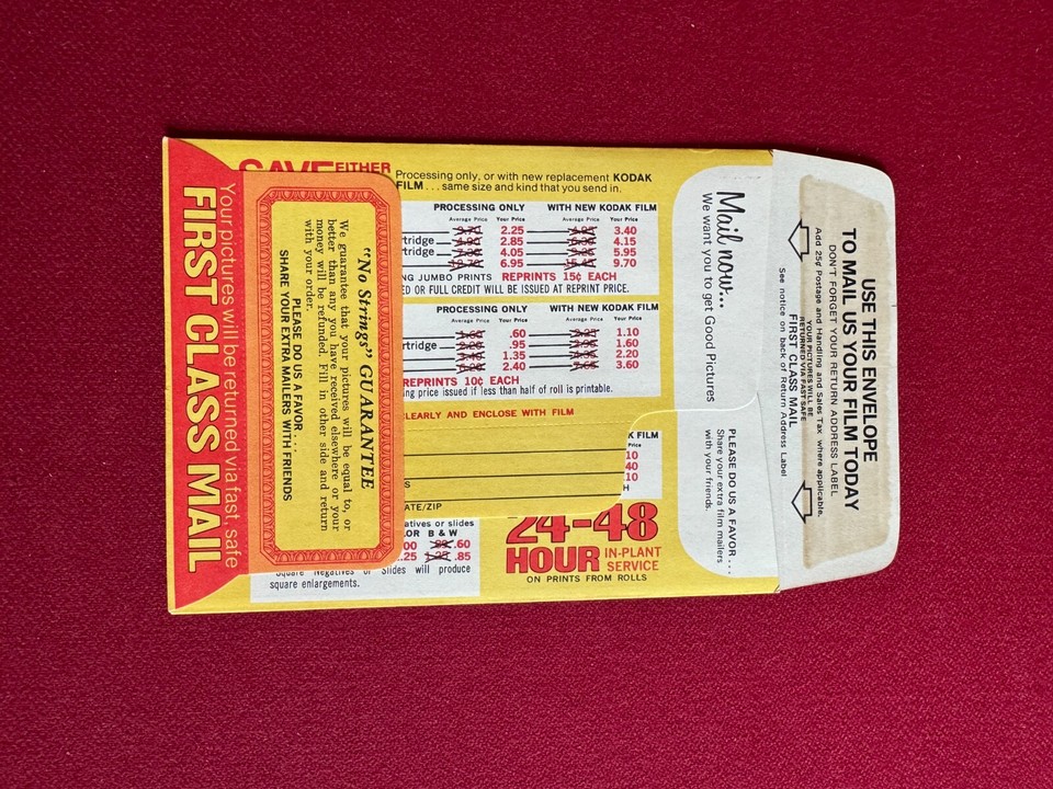 1970, KODAK Film, "Un-Used" Film Developing Envelope (Scarce / Vintage ...