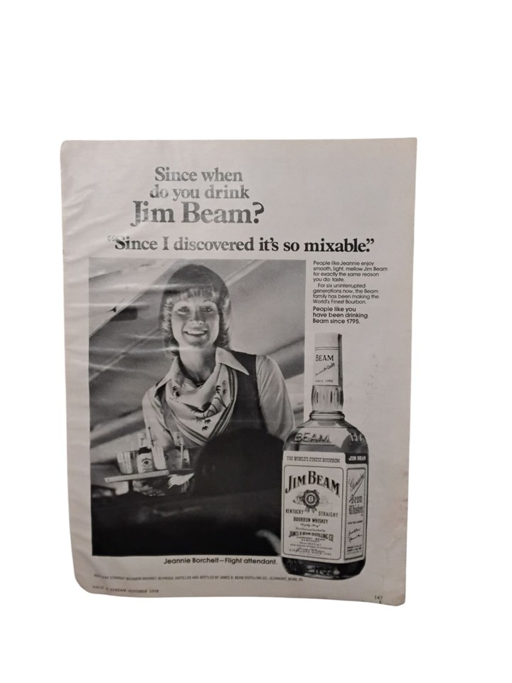 1978 Jim Beam Whiskey Jeannie Borchelt Flight Attendant Ad Vintage ...