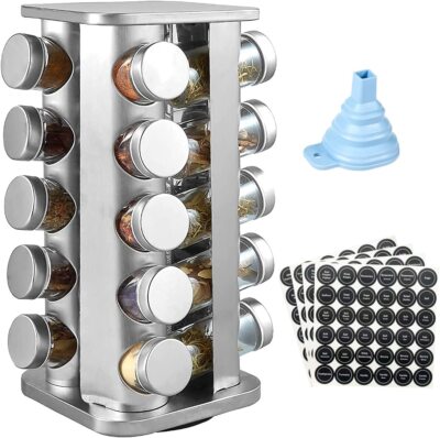 New Stainless Steel Revolving Spice Rack Jar 12, 16 & 20 Stand Carousel ...