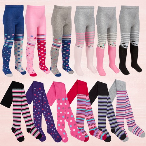 Kids Childrens Girls Printed Tights 3 Pairs Funky Design Thick Warm ...