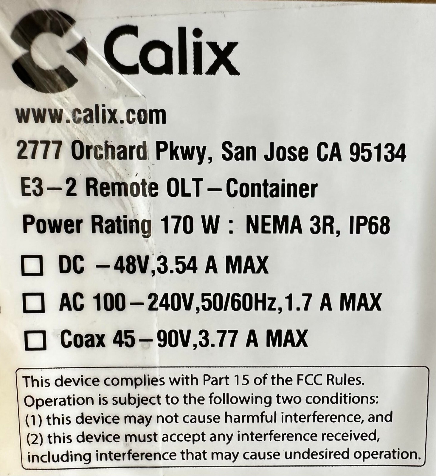 Calix E3- 2 Remote OLT Container Power 100-04582 10 (New in Box) | eBay