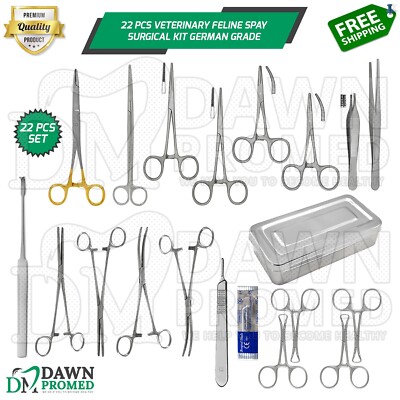 22 Pcs Veterinary Feline Spay Surgical Kit German Grade Instruments Set ...