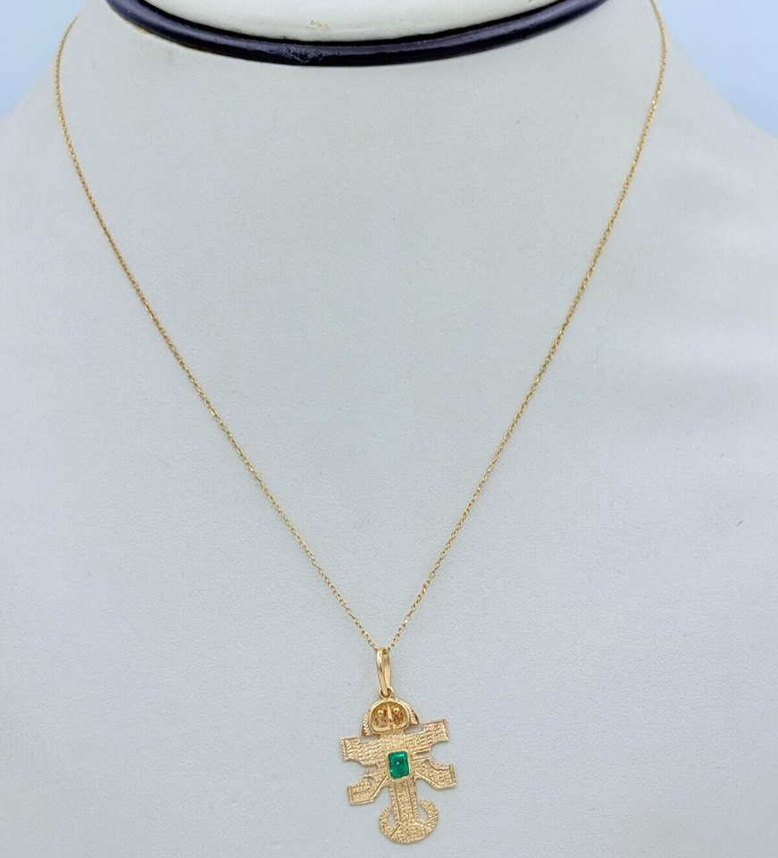 Inca Tumi Peruvian God Pendant Colombian Emerald 0.60Ct 18K Yellow Gold ...
