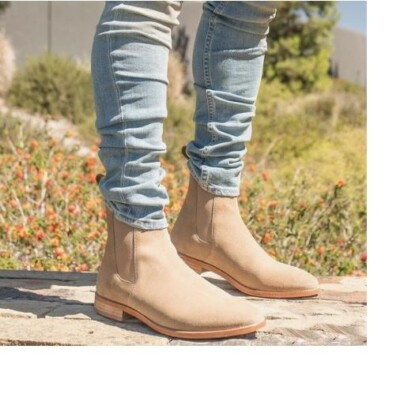 Handmade Beige Suede Formal Ankle Chelsea Business Boots For Mens | eBay