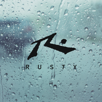RUSTY Vinyl Decal/Sticker Black 4 in x 2.8 in Car Truck Window Surf Die ...