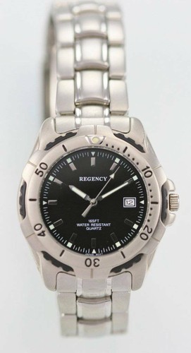 Regency Men's Silver Stainless Steel Black Easy Read Date Quartz ...