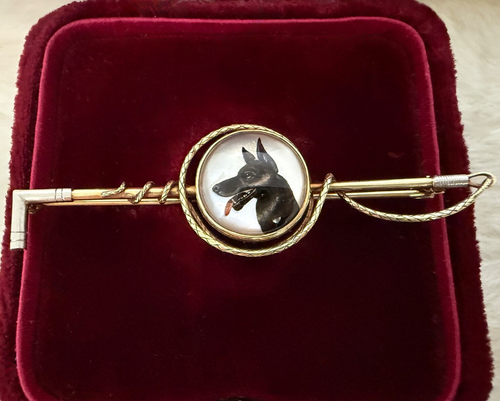 14k Antique Sloan Essex Crystal Reverse Painted - German Shepard Dog ...