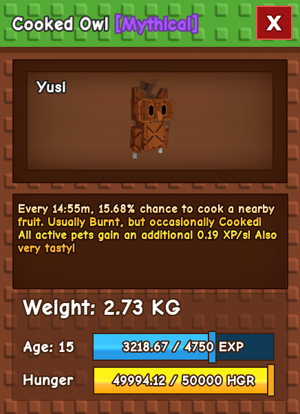 Cooked Owl Pet - Grow a Garden Roblox | eBay