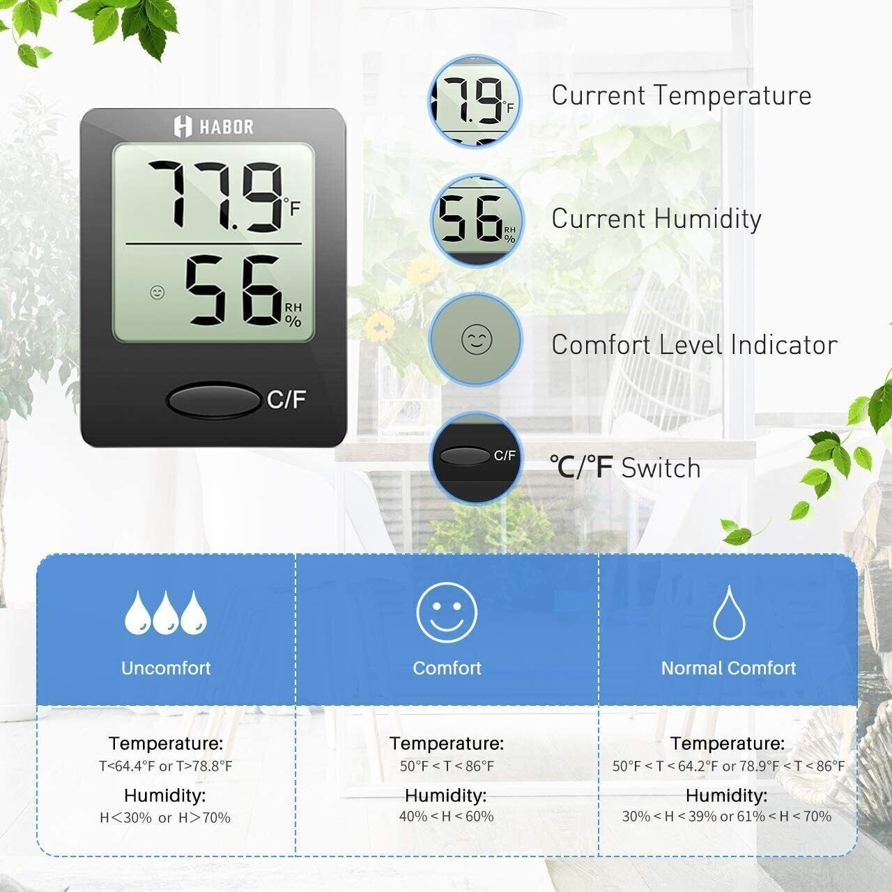 Habor Mini Digital LCD Humidity Meter Thermometer Room Hygrometer - 2 ...