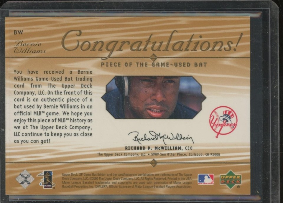 2000 Upper Deck Game Bat Edition BERNIE WILLIAMS Relic Piece of the ...