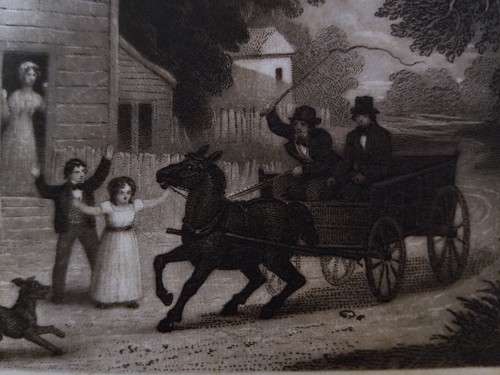Vintage Rural Horse Cart Big Trees and Children Early c.1840 Engraving ...