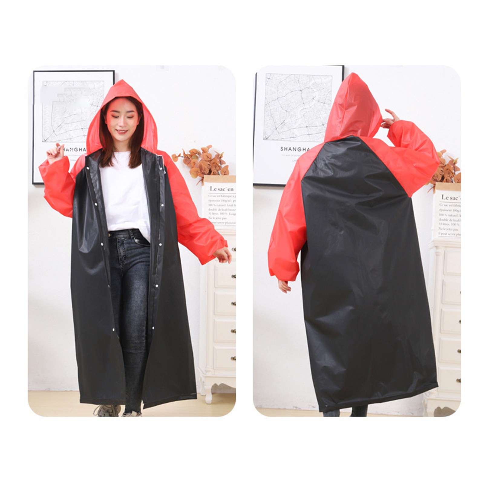Rain Jacket Fashion Hooded Portable Long Outdoor Raincoat Eva | eBay