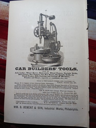 1875 Print Ad WILLIAM BEMENT INDUSTRIAL WORKS Philadelphia railroad Car ...