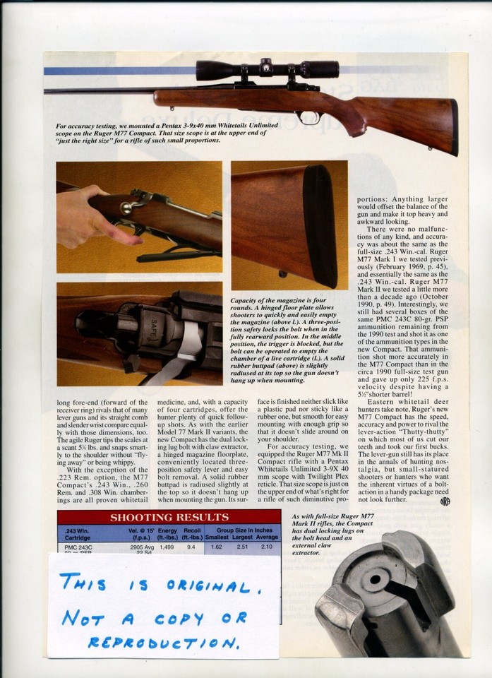 Ruger Model 77 Mark II Compact Rifle - Magazine Article (FREE SHIPPING ...