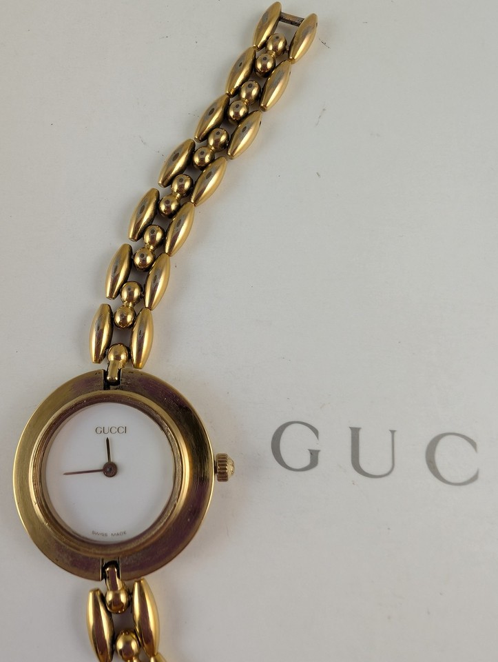 WOMENS GUCCI GOLD 1100L RICE LINK BEZEL WATCH | eBay