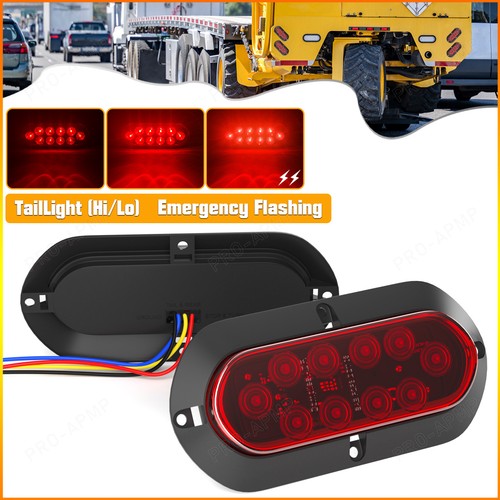 2x Red 6" Oval Trailer Lights Flash LED Stop Turn Tail Brake Truck ...